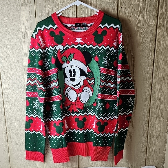 Disney | Sweaters | Disney Mickey Mouse Christmas Sweater Red And Green ...